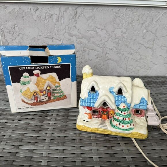No Brand | Holiday | Vintagehand Painted Ceramic Log Cabin Lighted ...